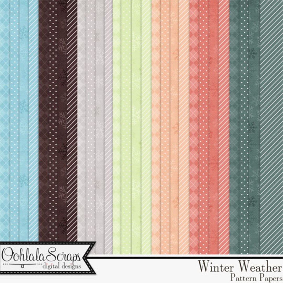 Winter Weather 12x12 Pattern Papers, Digital Scrapbook Kit, Digital ...