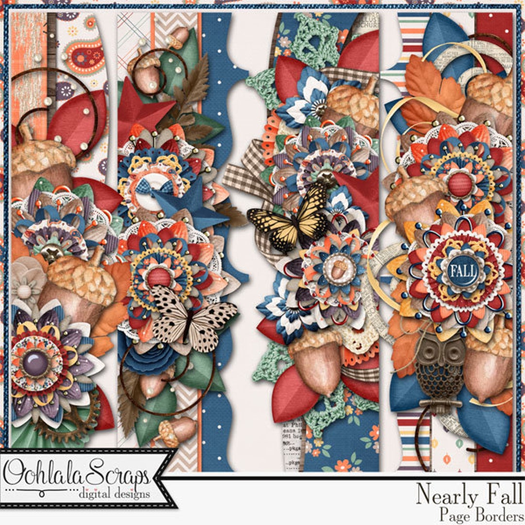 Nearly Fall Autumn Page Borders, Digital Scrapbook Kit, Season ...
