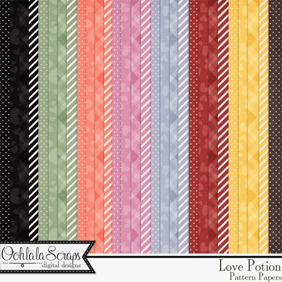 Valentine, Love Potion 12x12 Pattern Papers, Backgrounds, Digital ...
