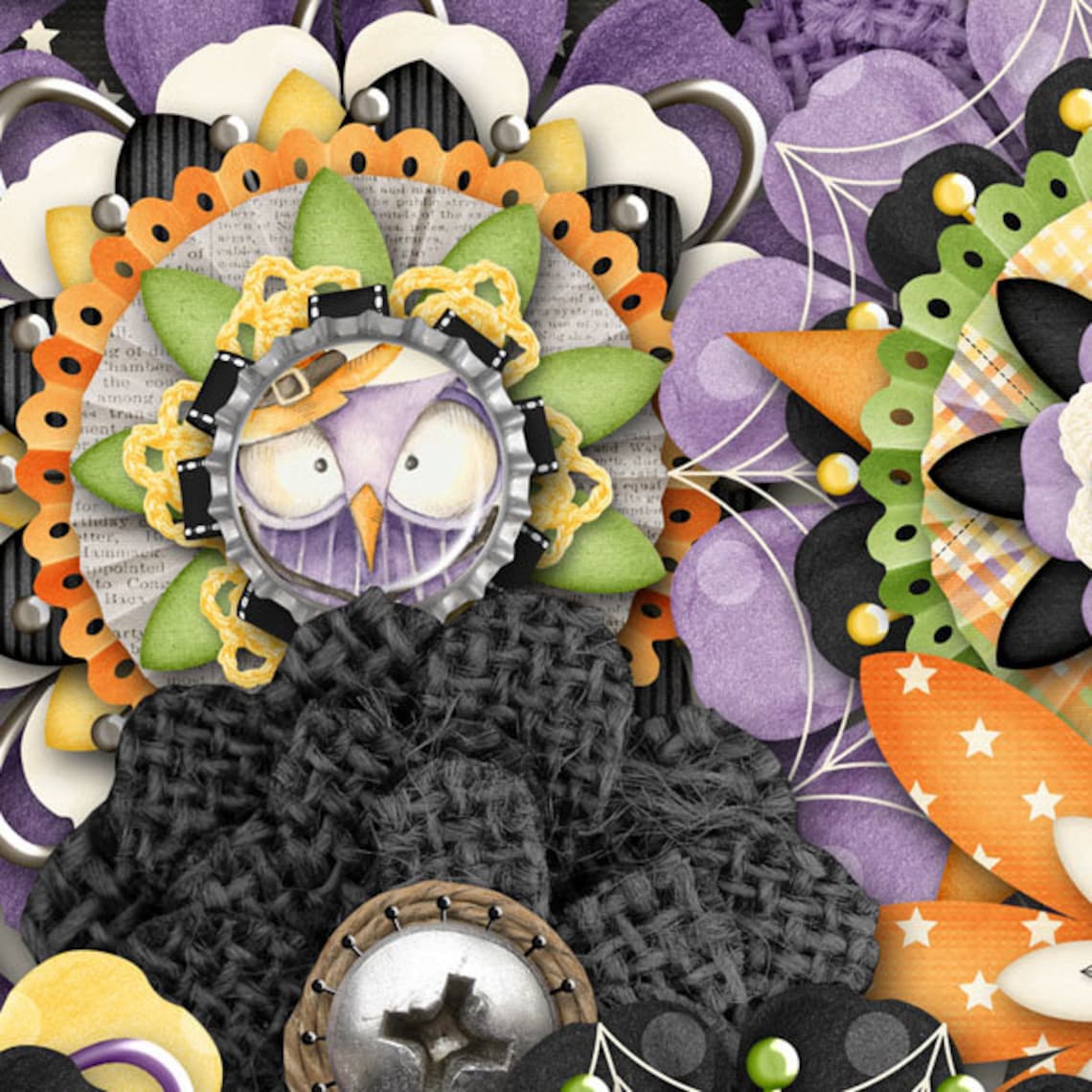 Hocus Pocus Halloween Layered Flowers Embellishments Digital - Etsy