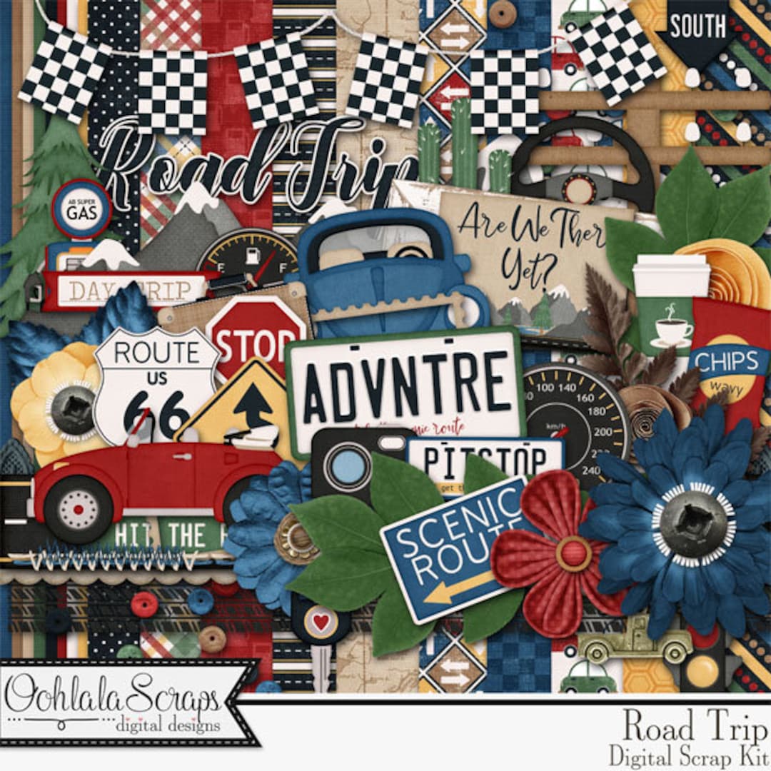 Road Trip 12x12 Digital Scrapbooking Kit, Vacation - Etsy