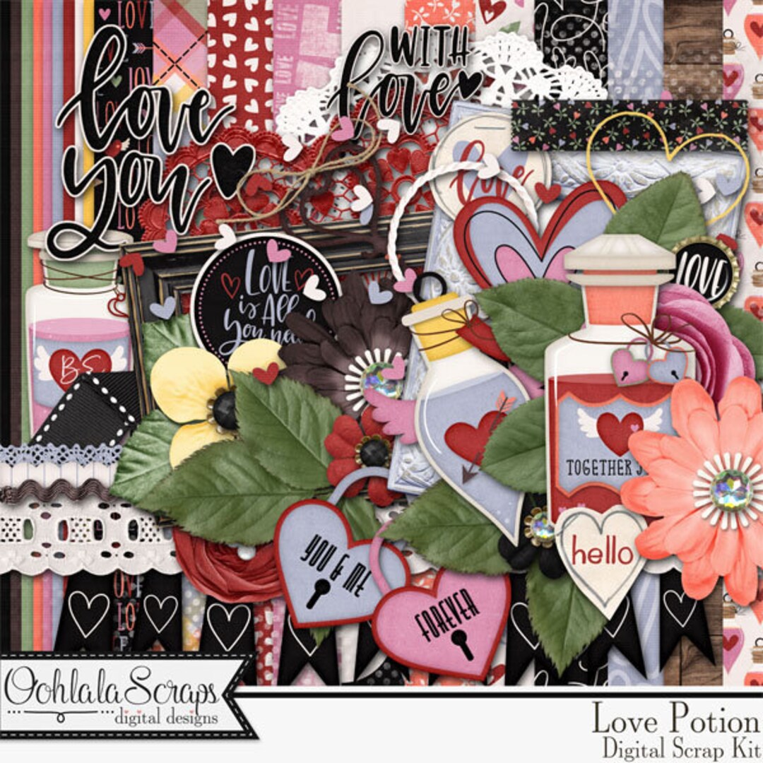 Valentine, Love Potion 12x12 Digital Scrapbook Kit, Papers ...