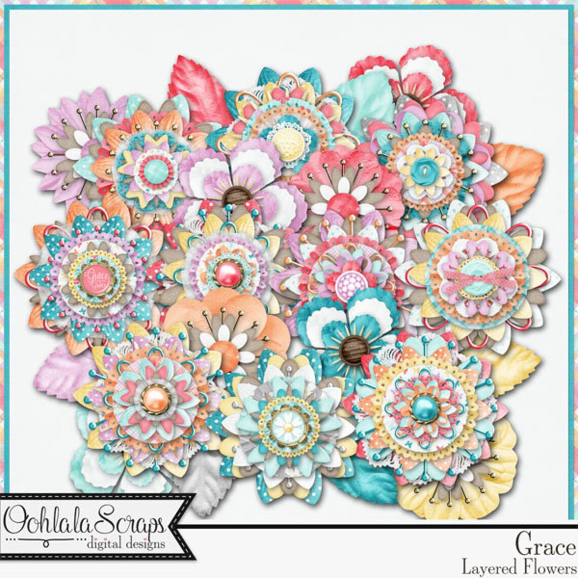 Digital Scrapbook Kit, Grace Flower Embellishments,downloadable - Etsy