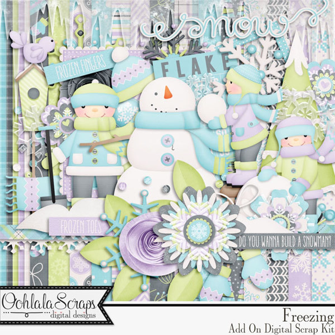 Freezing Winter Snowman Add on Digital Scrapbook Kit Bundle | Etsy
