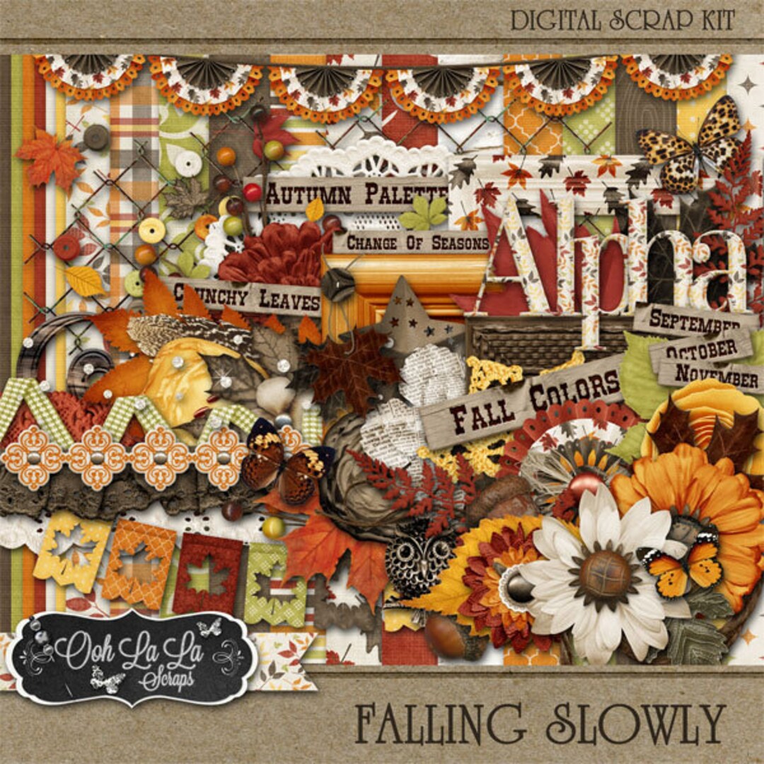 Autumn Falling Slowly Fall, Digital Scrapbook Scrapbooking Kit - Etsy