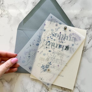 Blue Wildflower Vellum Overlay, 5x7 Vellum Wedding Invitation, Clear ...