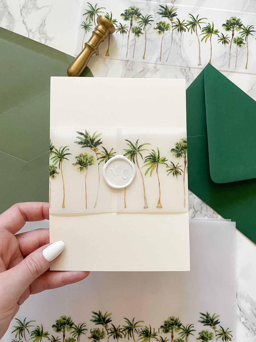 Palm Tree Vellum Belly Band, 3" Vellum for 5x7 Wedding, Destination ...