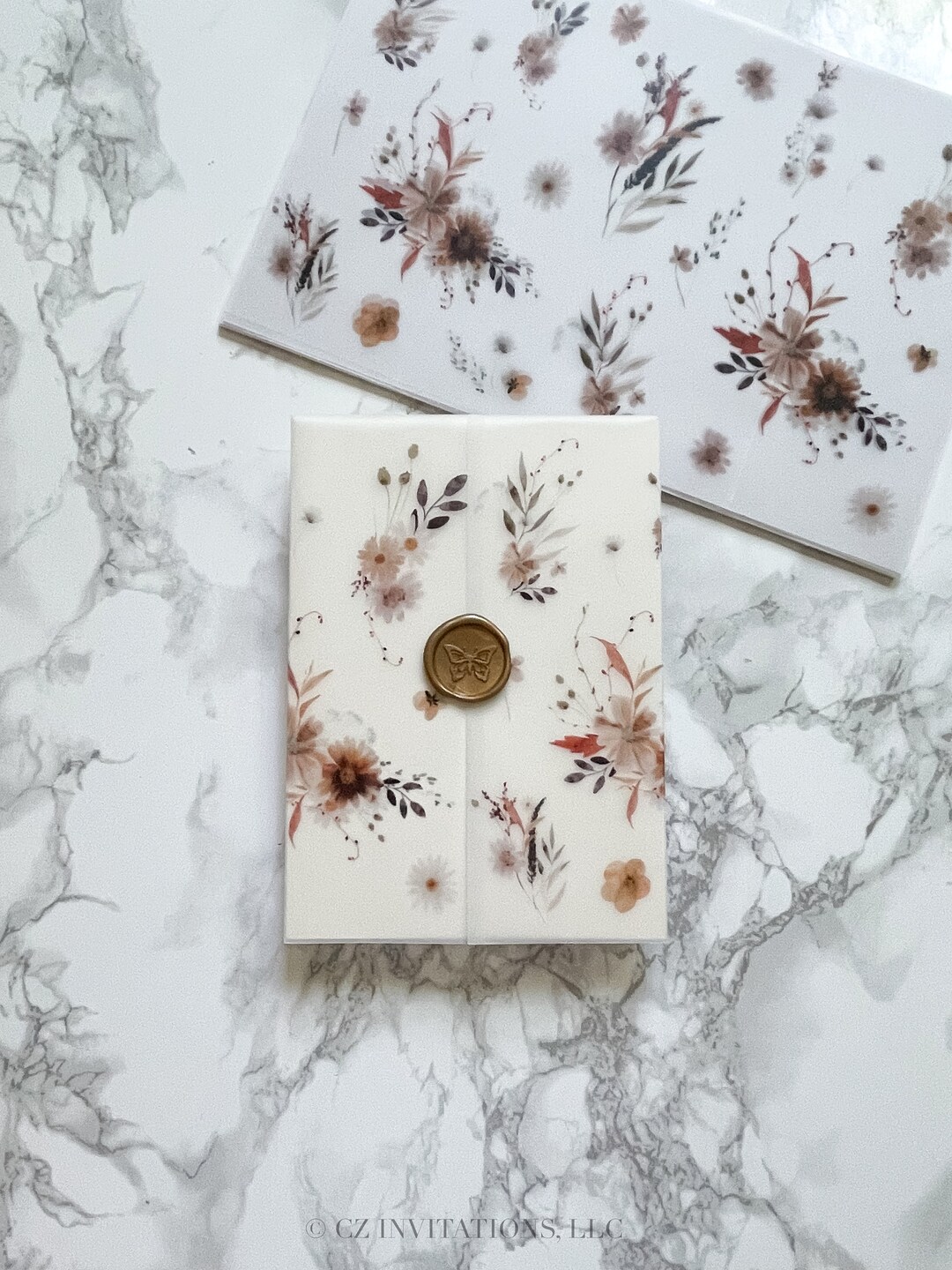 Neutral Fall Wildflower Vellum Jacket, 5x7 Vellum Wedding Invitation ...