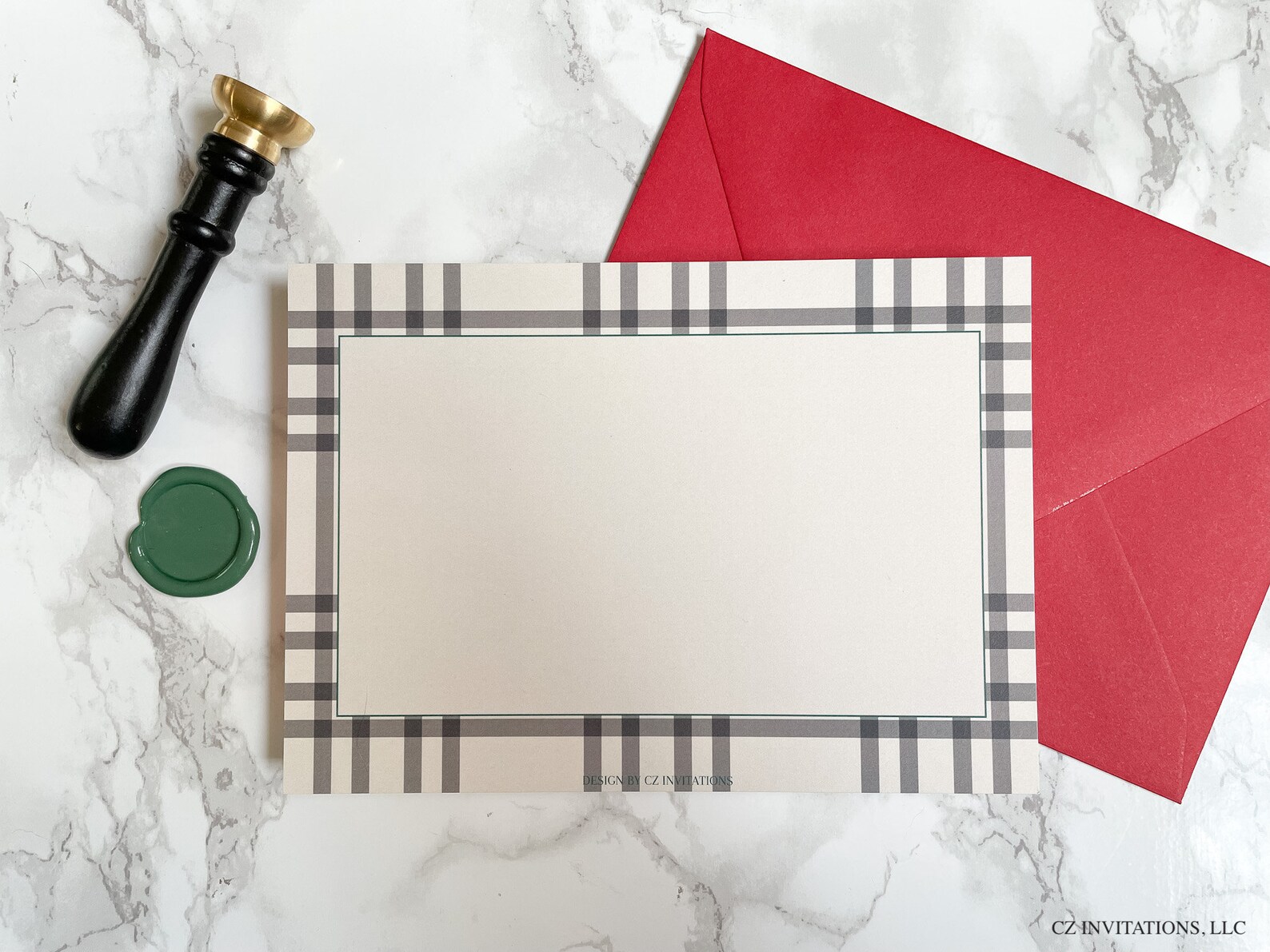 Plaid Christmas Card Template, Minimalist Holiday Card Design Template ...