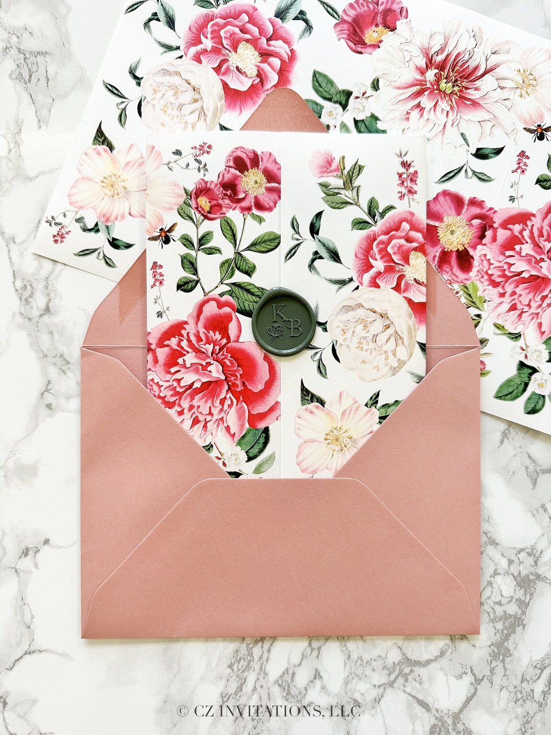 Vintage Floral Wedding Invitation Jacket, 5x7 Vellum Wedding Invitation ...