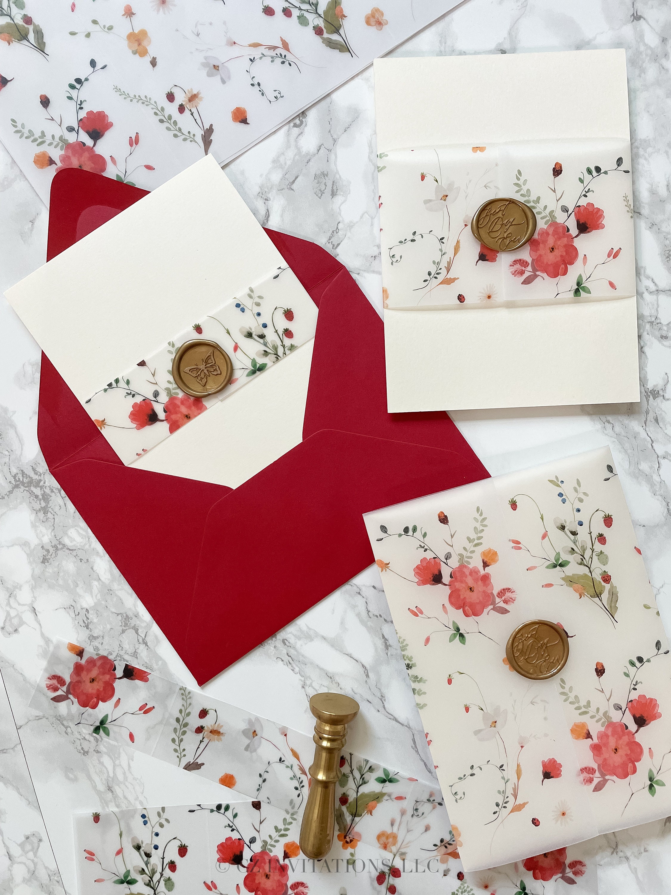 Red Wildflower Vellum Belly Band, 1.5