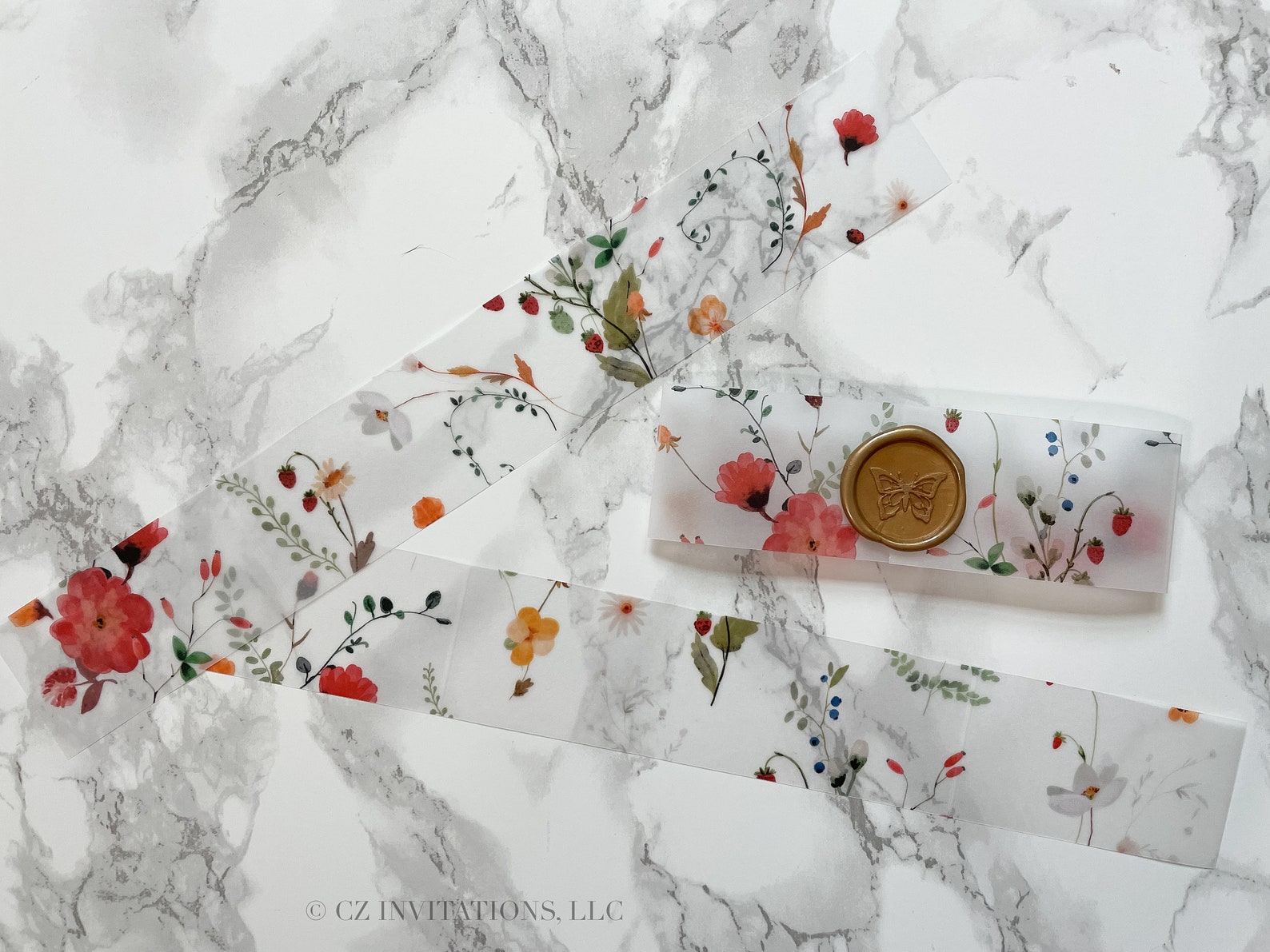 Red Wildflower Vellum Belly Band, 1.5" Vellum for 5x7 Wedding Invites ...