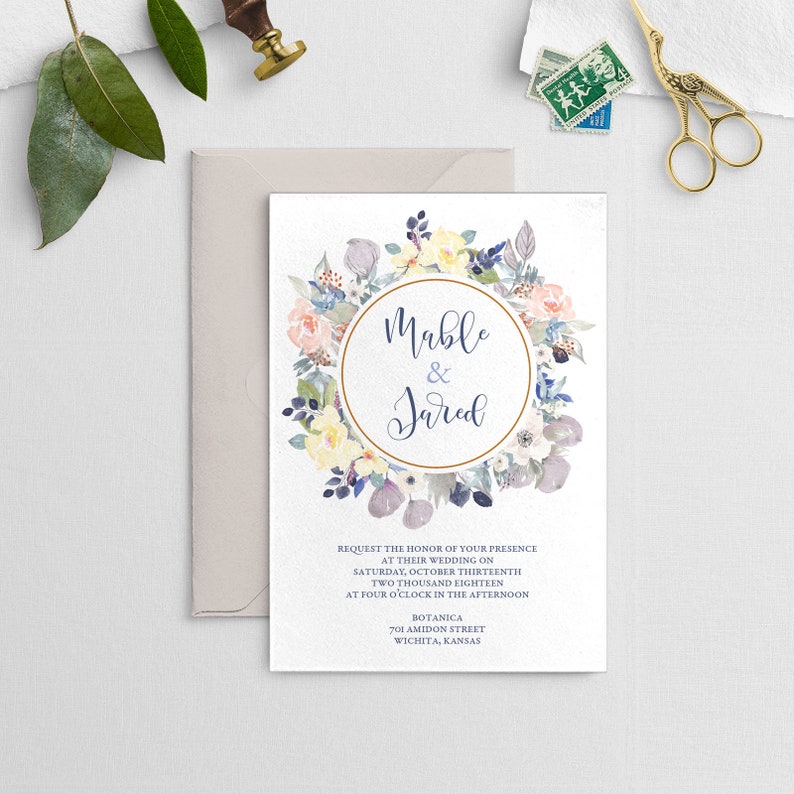 Garden Round Floral Frame Wedding Invitation digital - Etsy