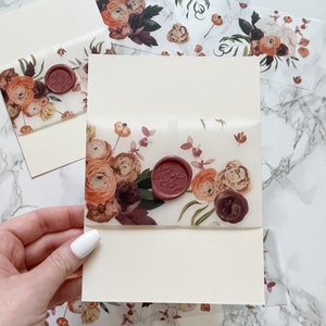 Fall Floral Vellum Belly Band, 3" Vellum Jacket for 5x7 Wedding Invites ...