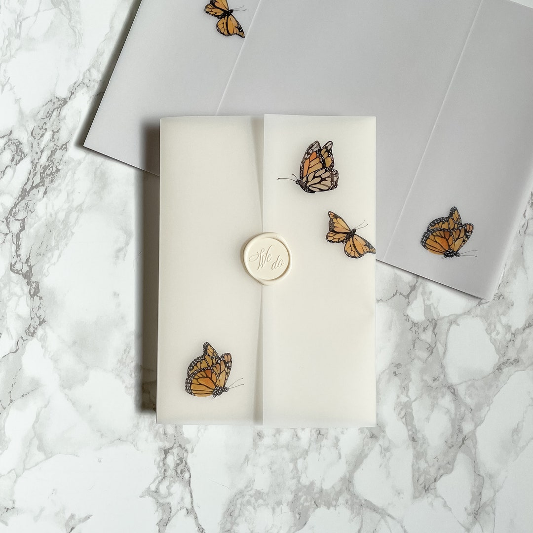 Monarch Butterfly Vellum Jacket, 5x7 Vellum Wedding Invitation, Baby ...