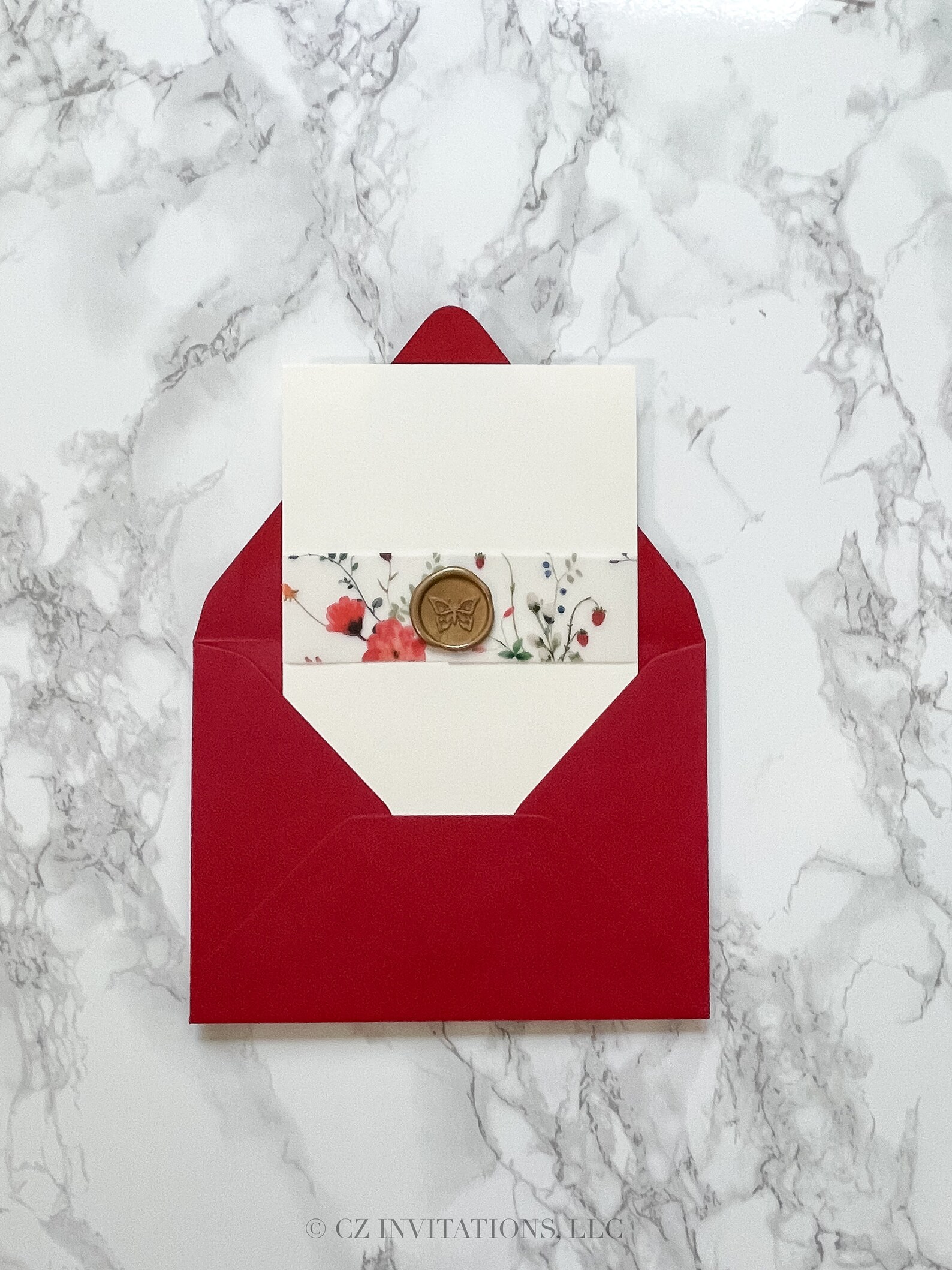 Red Wildflower Vellum Belly Band, 1.5" Vellum for 5x7 Wedding Invites ...