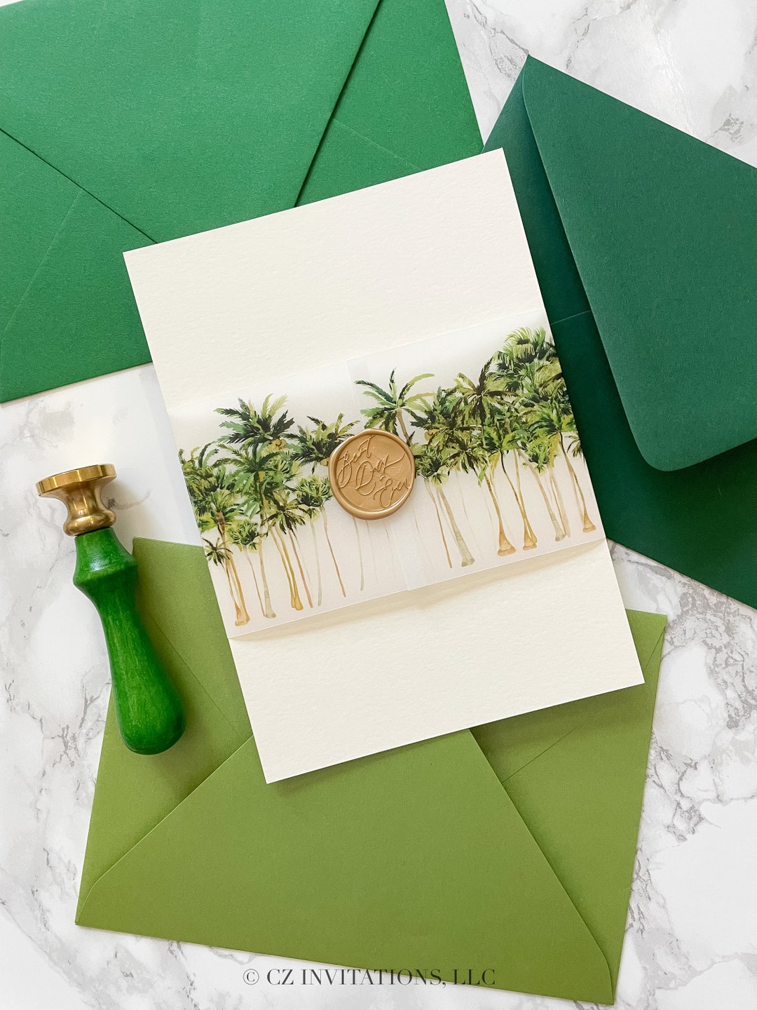 Palm Tree Vellum Belly Band, 3" Vellum for 5x7 Wedding, Destination ...