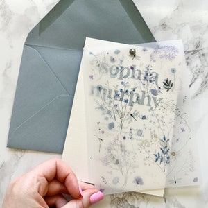 Blue Wildflower Vellum Overlay, 5x7 Vellum Wedding Invitation, Clear ...