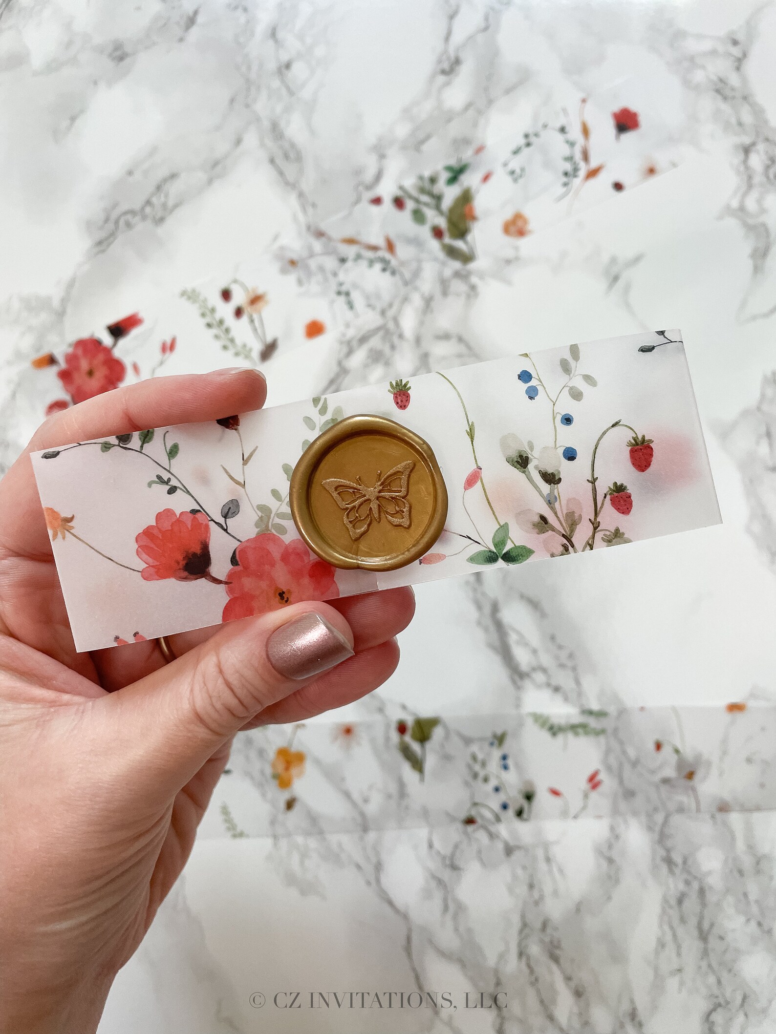 Red Wildflower Vellum Belly Band, 1.5" Vellum for 5x7 Wedding Invites ...