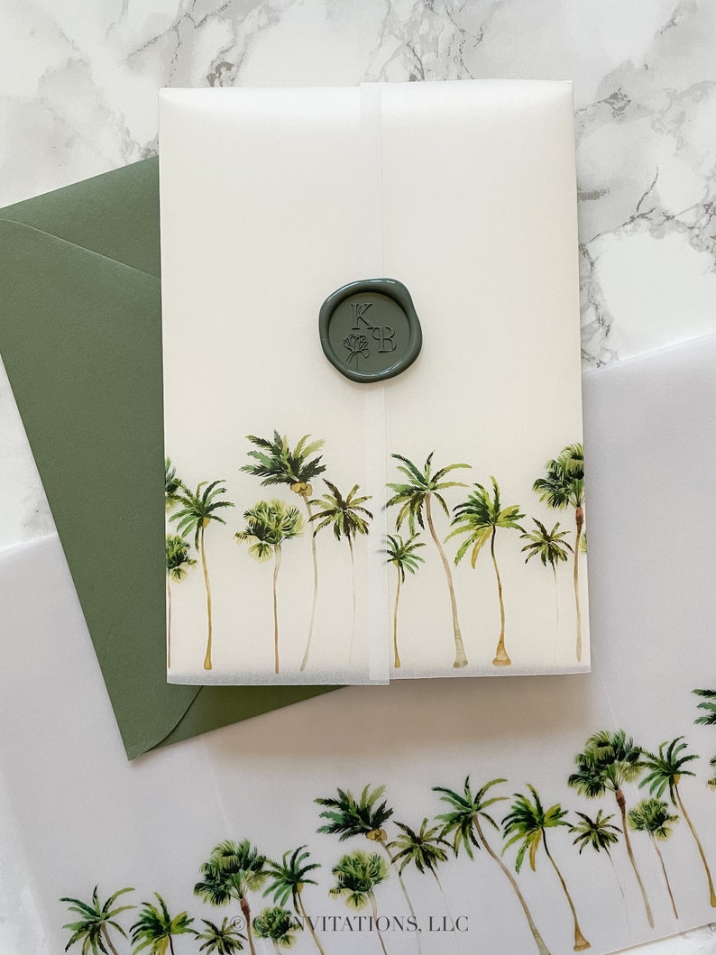 Palm Tree Vellum Wrap, 5x7 Vellum Wedding Invitation, Tropical Beach ...
