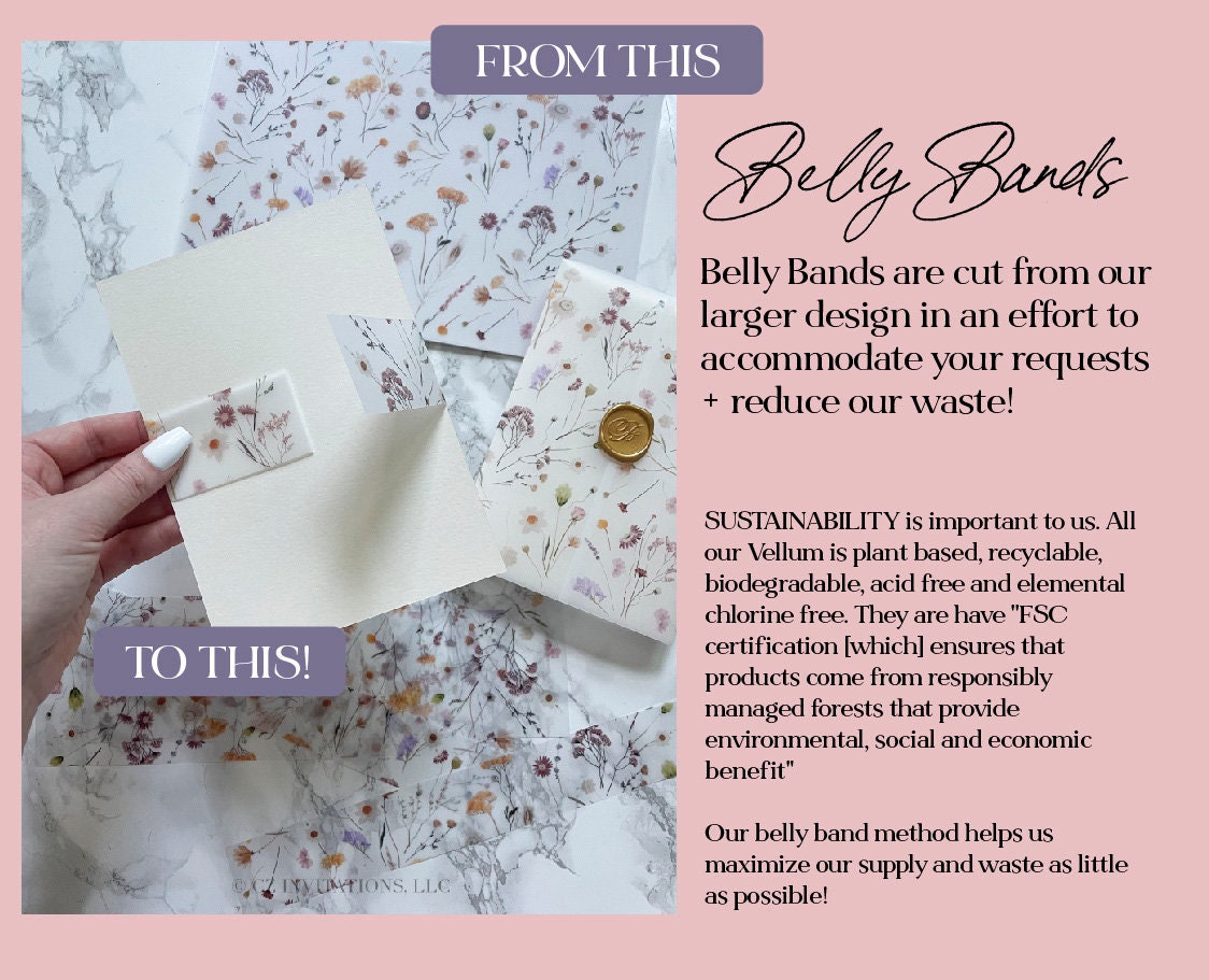 Purple and Neutral Vellum Belly Band, Vellum Wedding Invitation Jacket ...