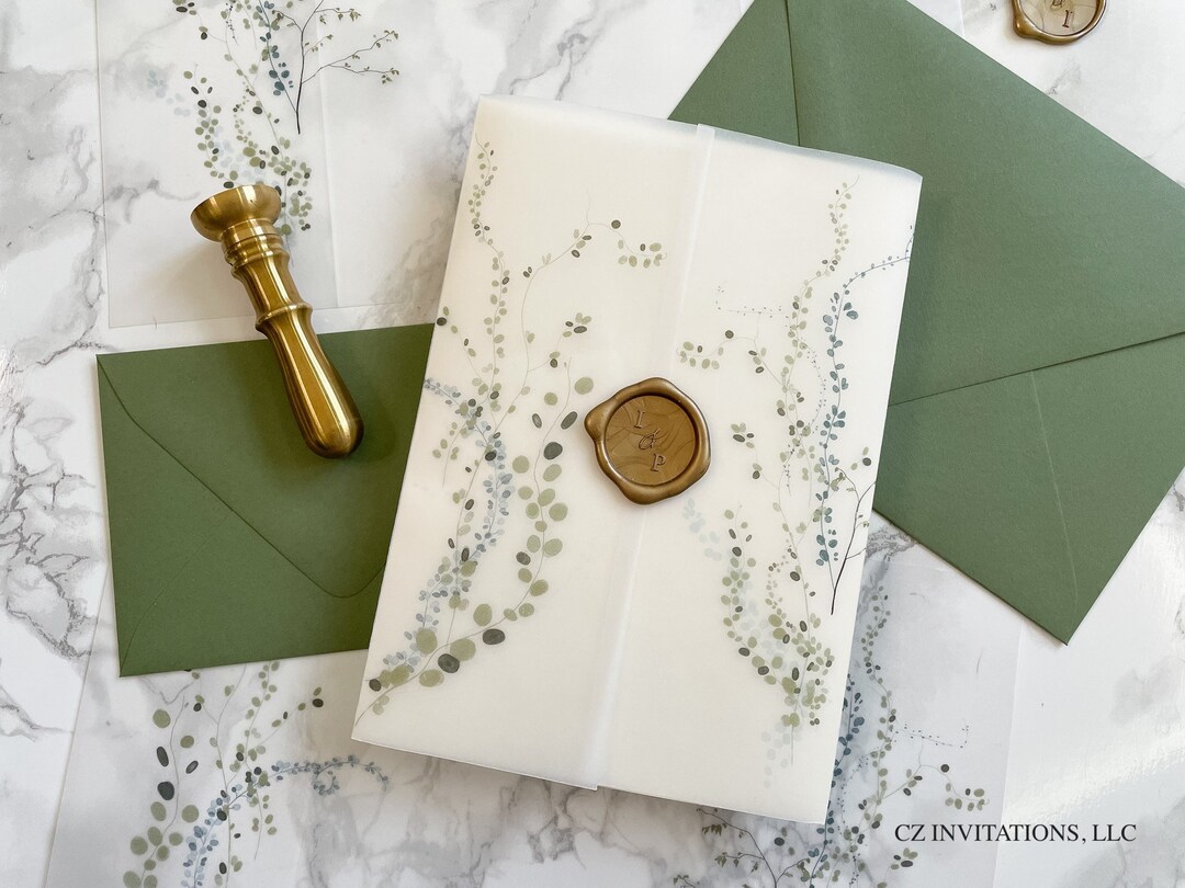 Ivy Vellum Wrap, 5x7 Vellum Wedding Invitation, Rustic Vellum Jacket ...