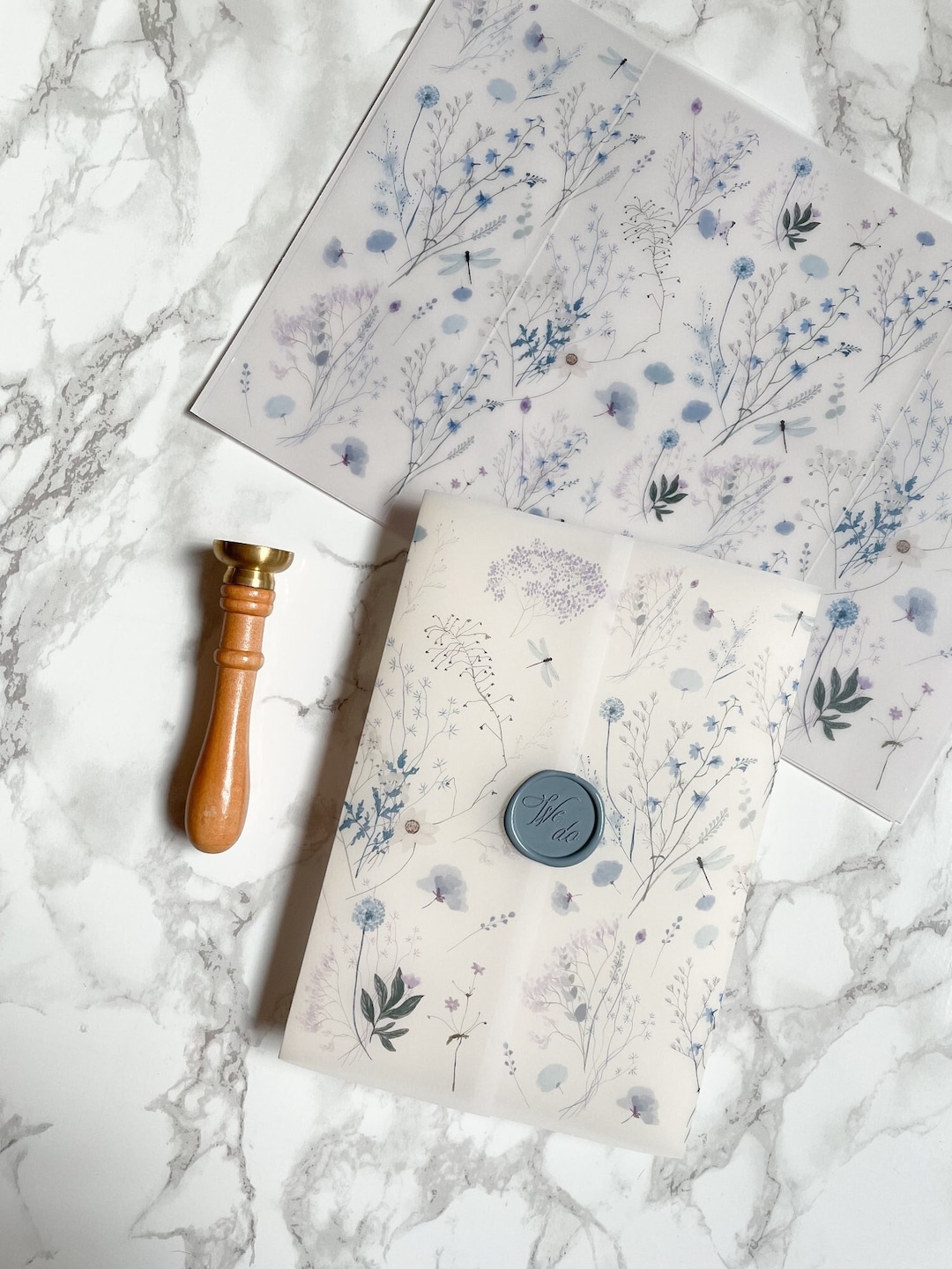 Blue Wildflower Vellum Jacket, 5x7 Vellum Wedding Invitation, Clear ...