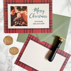 Plaid Christmas Card Template, Minimalist Holiday Card Design Template ...