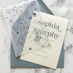 Blue Wildflower Vellum Overlay, 5x7 Vellum Wedding Invitation, Clear ...