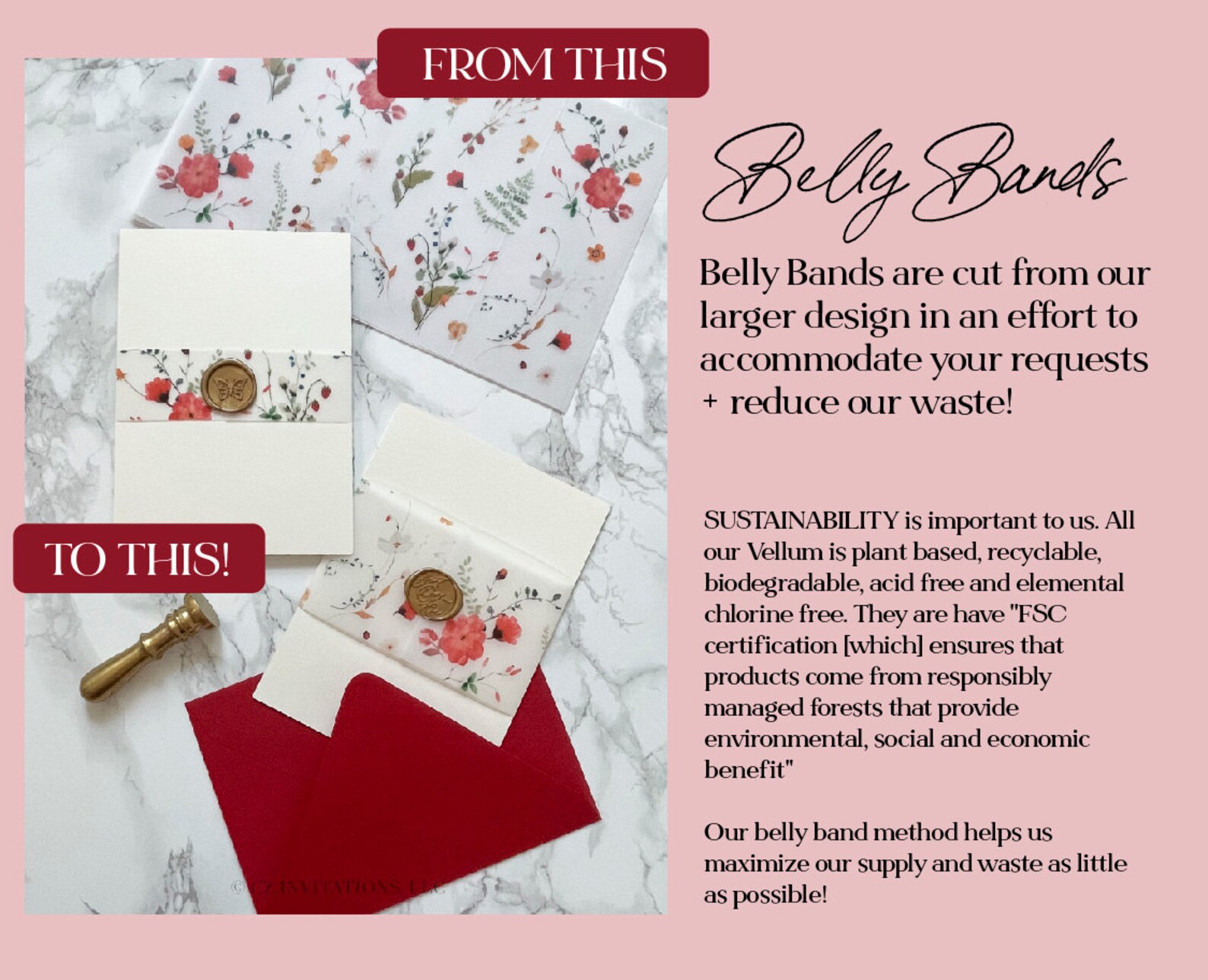 Red Wildflower Vellum Belly Band, 1.5" Vellum for 5x7 Wedding Invites ...