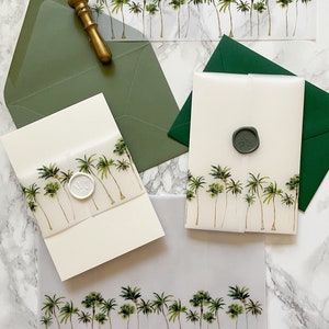 Palm Tree Vellum Wrap, 5x7 Vellum Wedding Invitation, Tropical Beach ...