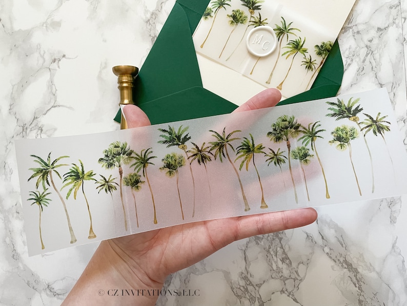 Palm Tree Vellum Belly Band, 3" Vellum for 5x7 Wedding, Destination ...