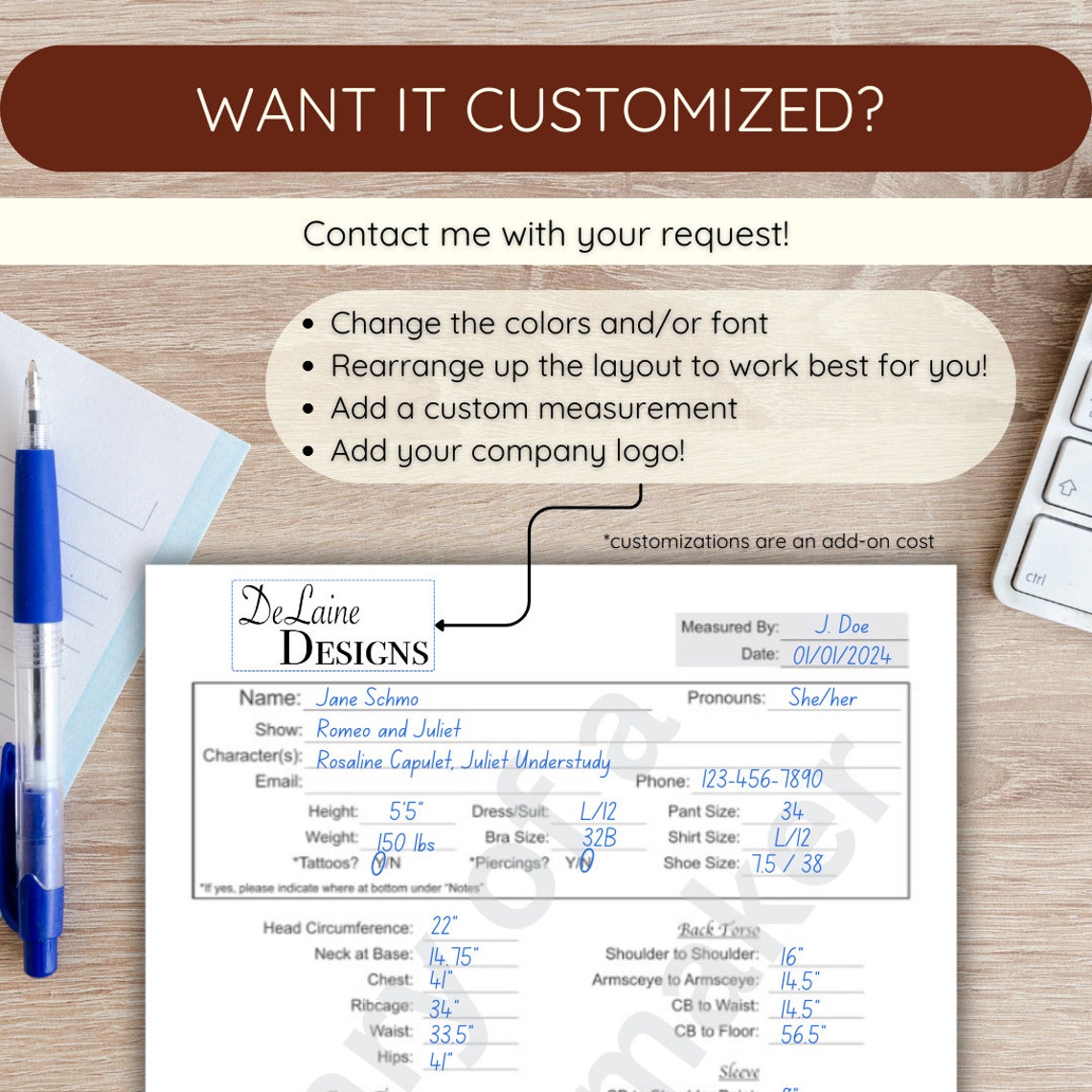 Costume Design Measurement Form Template - Digital Download - Etsy