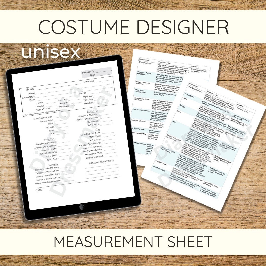 Costume Design Measurement Form Template - Digital Download - Etsy