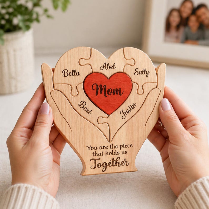 Personalized Wooden Heart Puzzle – Custom Family Name Keepsake ...