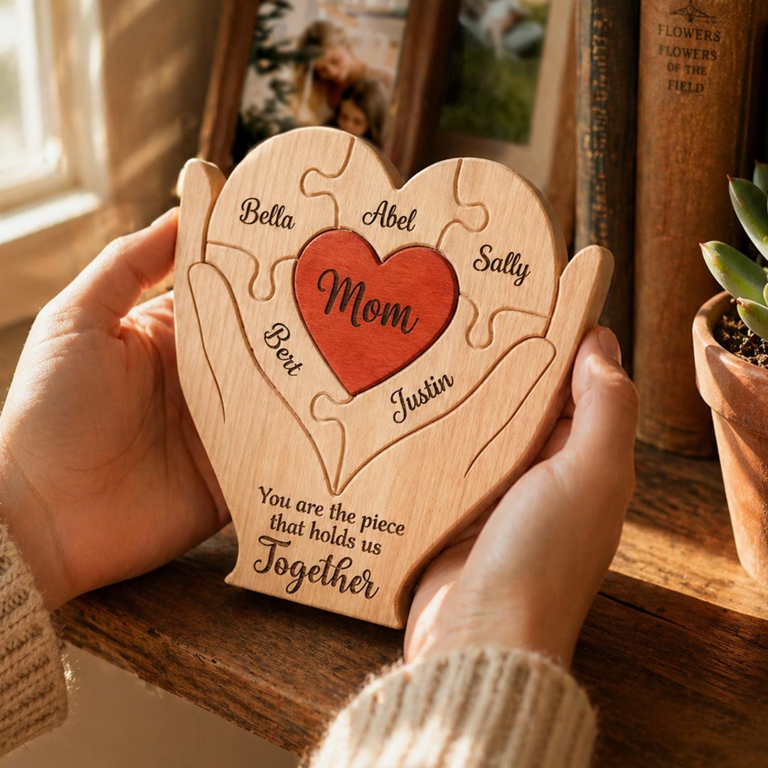 Personalized Wooden Heart Puzzle – Custom Family Name Keepsake ...