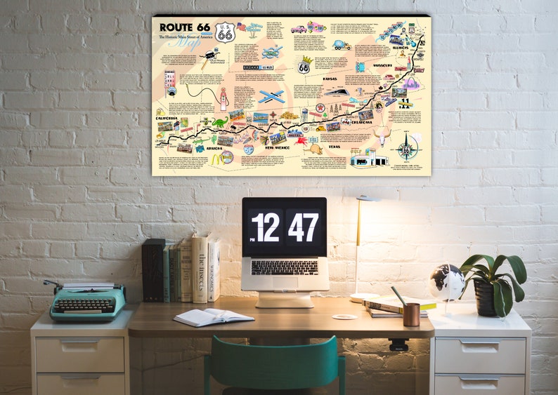 Route 66 Vintage Map Canvas – Mother Road Wall Art – Retro Americana ...