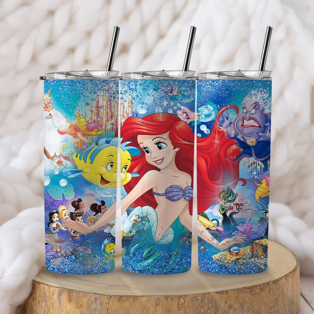 Cartoon 20oz Skinny Tumbler File, Princess Ariel Character Tumbler ...