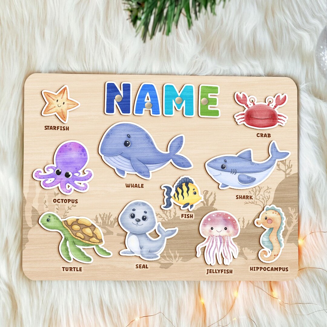 Personalized Name Sea Animals Puzzle Board, Ocean Animal Toy Montessori ...