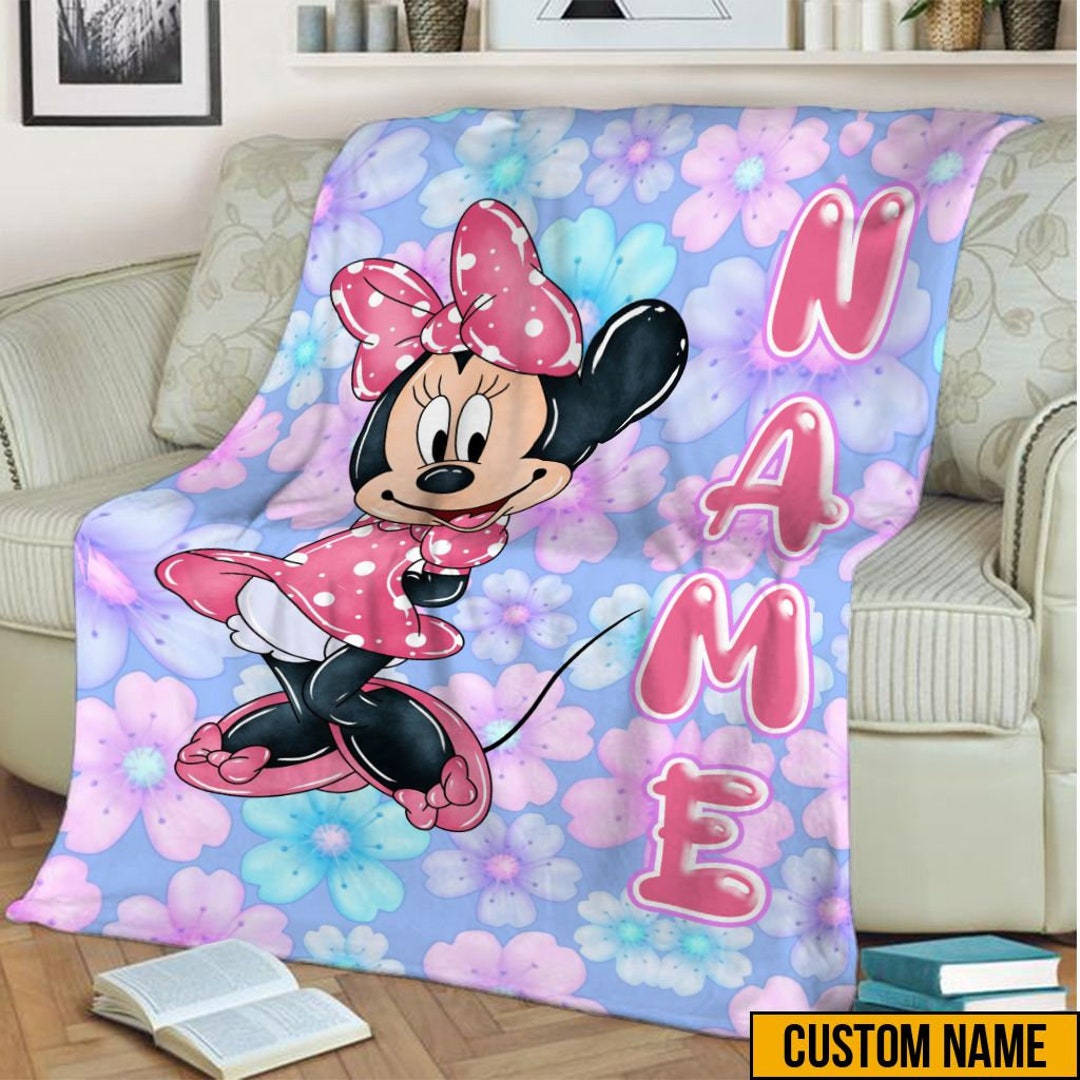 Personalized Name Minnie Mouse Blanket, Cartoon Mouse Blanket, Minnie ...