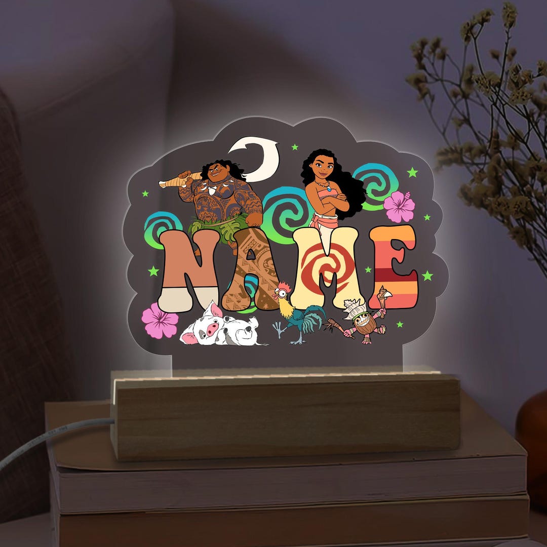 Personalized Name Disney Moana Night Light, Custom Moana Letter Name ...