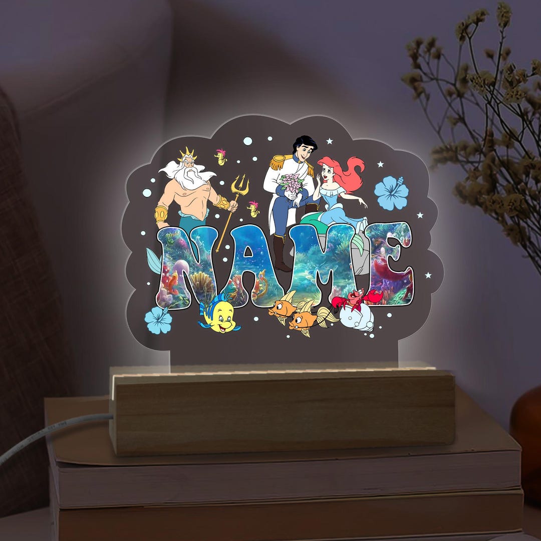 Custom Name the Little Mermaid Night Light, Custom Princess Ariel ...
