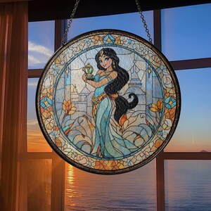 Princess Jasmine Glass Suncatcher, Disney Aladdin Suncatcher, Window ...