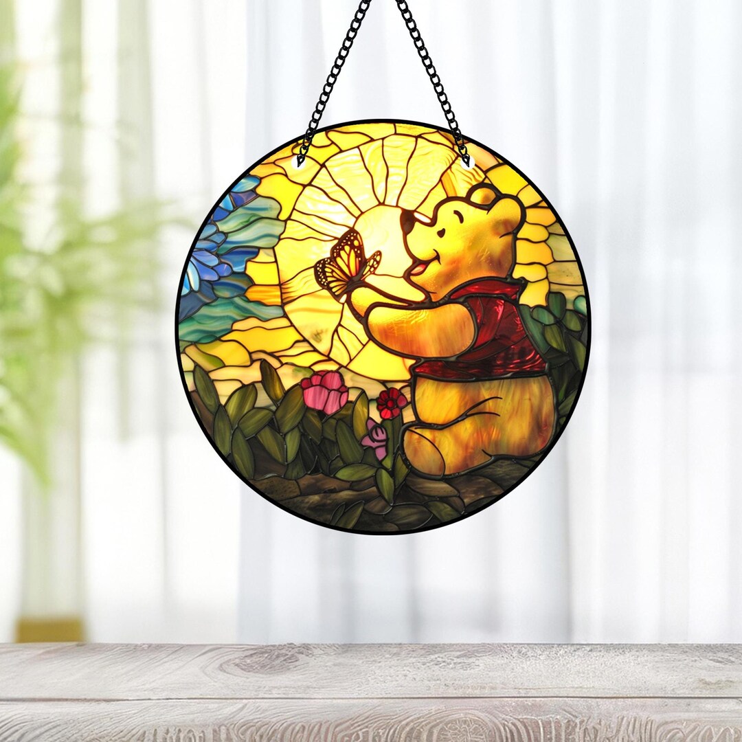 Winnie the Pooh With Butterfly Acrylic Suncatcher, Disney Pooh Sun ...