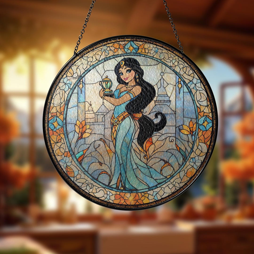 Princess Jasmine Glass Suncatcher, Disney Aladdin Suncatcher, Window ...