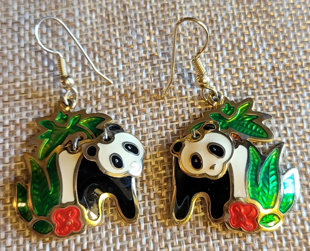 Vintage Edgar Berebi 1980's Black White Panda 3 Part Goldtone Enamel ...