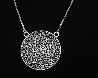 Silver round pendant | Etsy