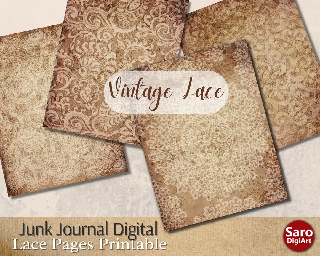 Coffee Dyed Lace Paper, Lace Junk Journal Printable Pages, Digital Lace ...
