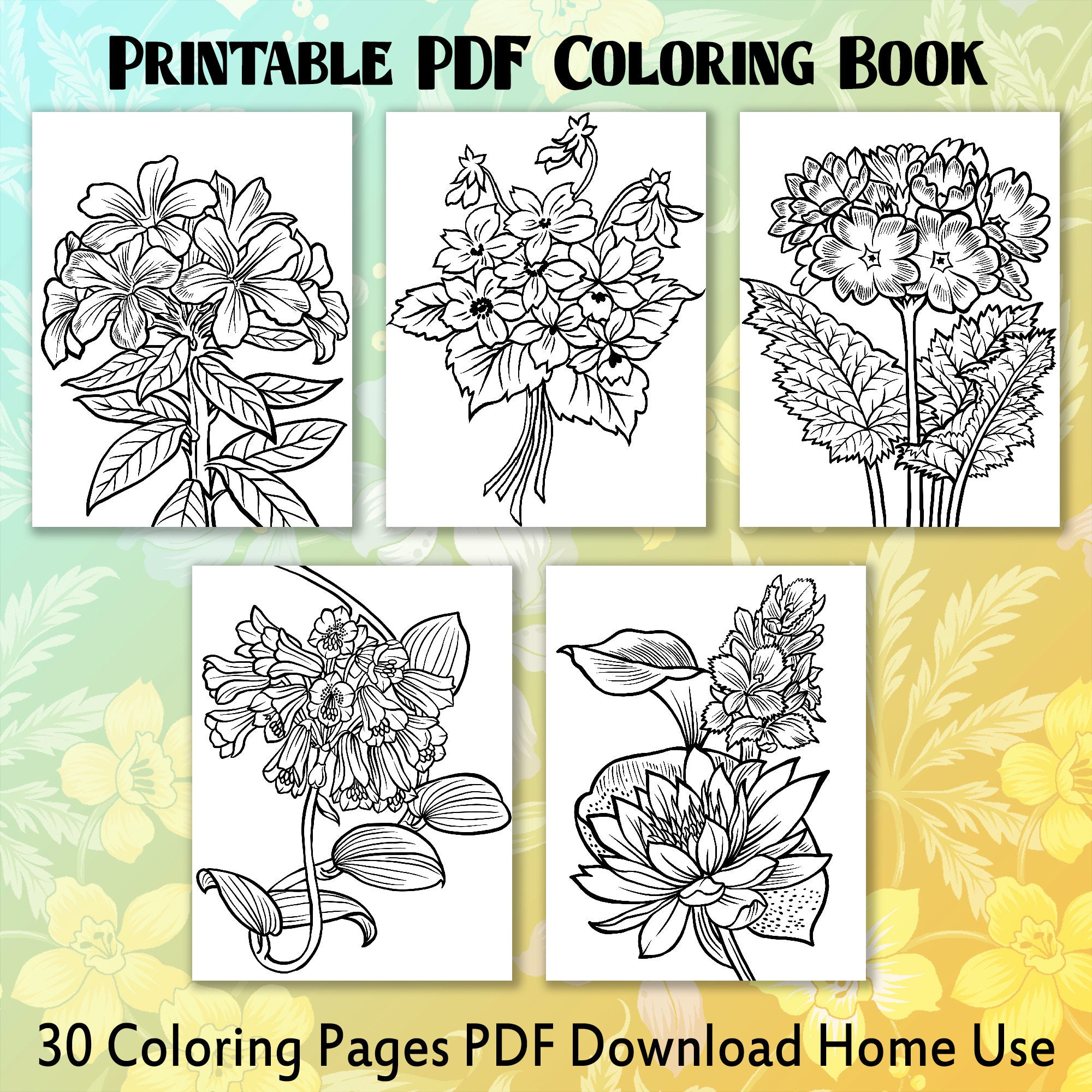 Bloom a Flower Coloring Book for Adults, 30 Floral Printable Coloring ...