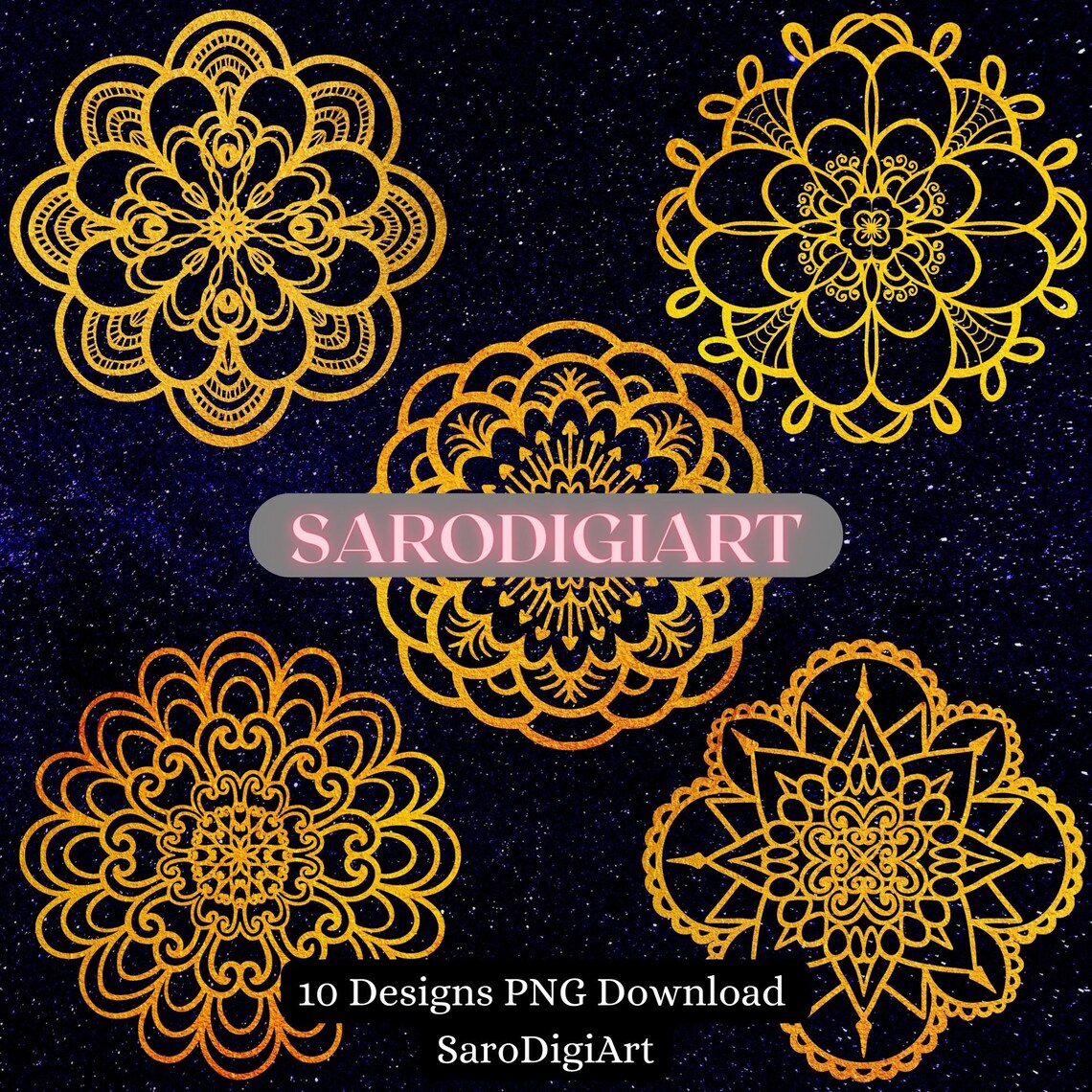 Gold Mandalas Clip Art, Sacred Geometry, Boho Clipart, Indian Design ...